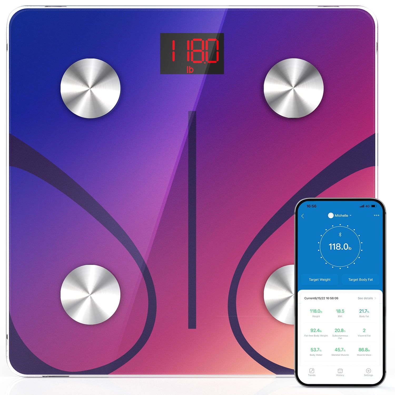 Bluetooth Smart Scale for Body Weight with App, 400 lbs, Red Gradient ...